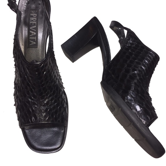 Prevata | Shoes | Prevata Black Reptile Leather Slingbacks Size | Poshmark